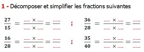 Exercices de maths 6éme - Fractions égalité et simplification